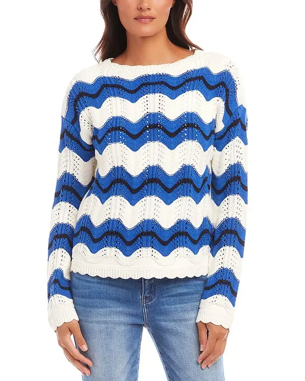 Karen Kane Pointelle Zig Zag Striped Sweater - Multi