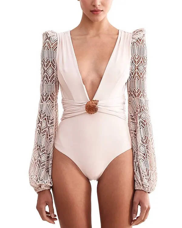 PatBO Seashell Long Sleeve One-piece Swimsuit