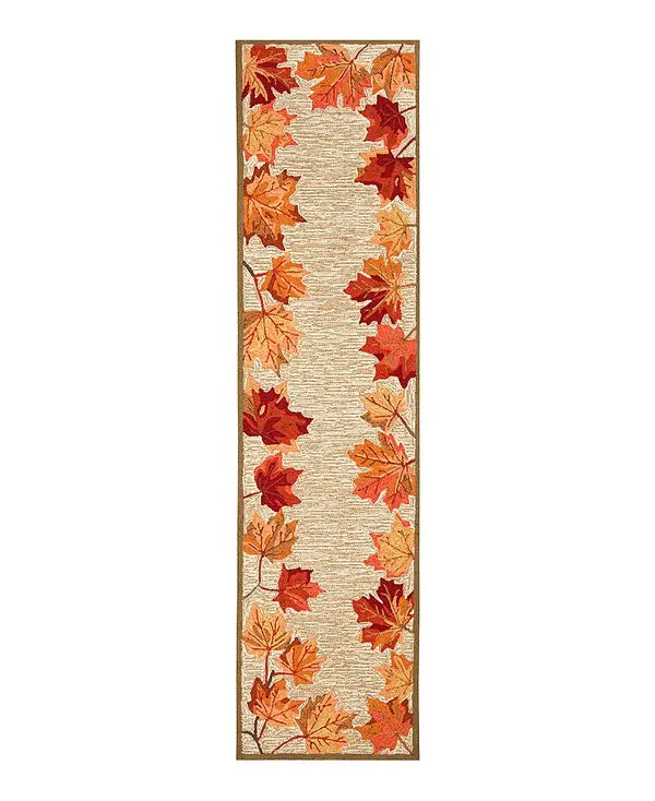 LIORA MANNE Ravella Falling Leaves Border Runner Area Rug, 2' X 8 - Natural