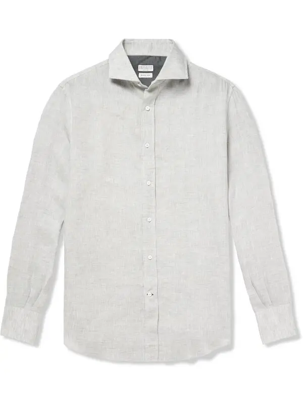 Brunello Cucinelli Spread-collar Linen Shirt - Gray