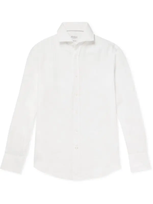 Brunello Cucinelli Spread-collar Linen Shirt - White