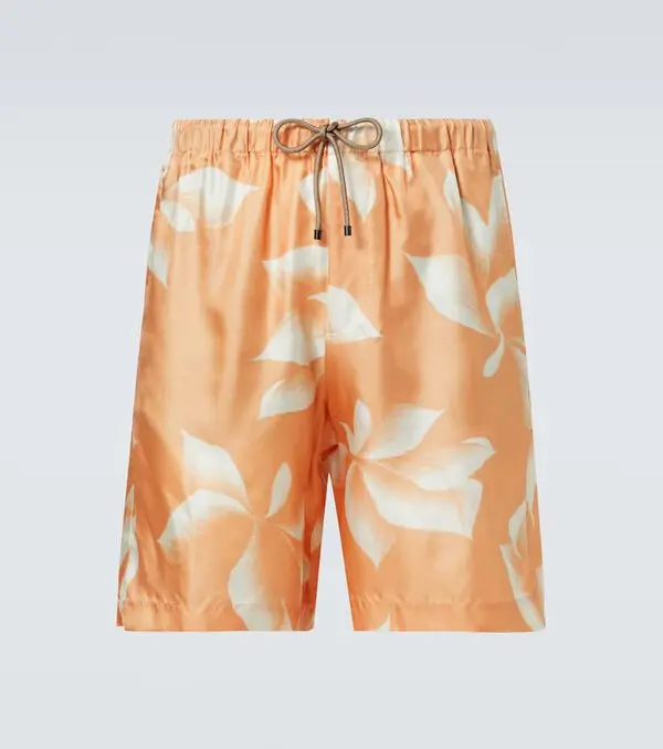 Dries Van Noten Printed Silk Shorts - Orange