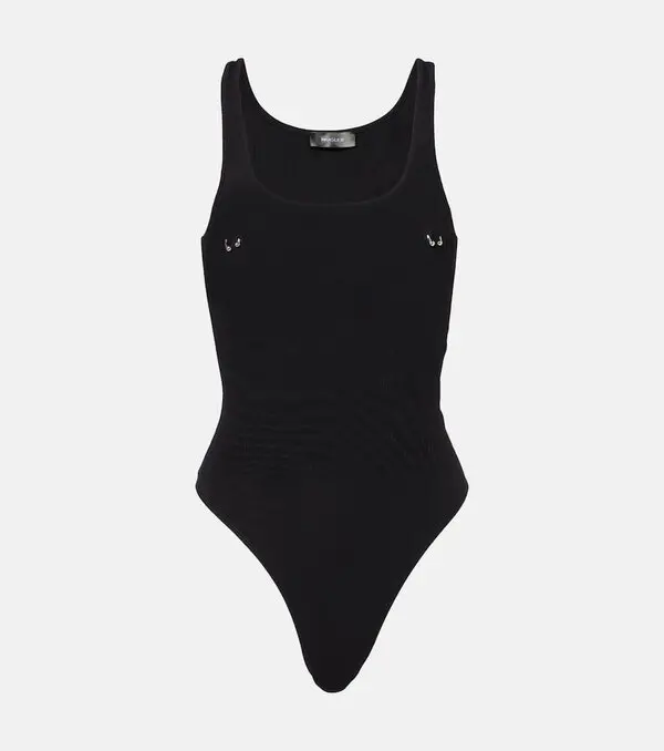 MUGLER Pierced Cotton Bodysuit - Black
