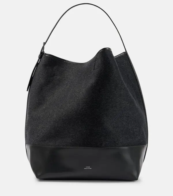 TOTÊME Leather-trimmed Wool Doublé Tote Bag - Grey