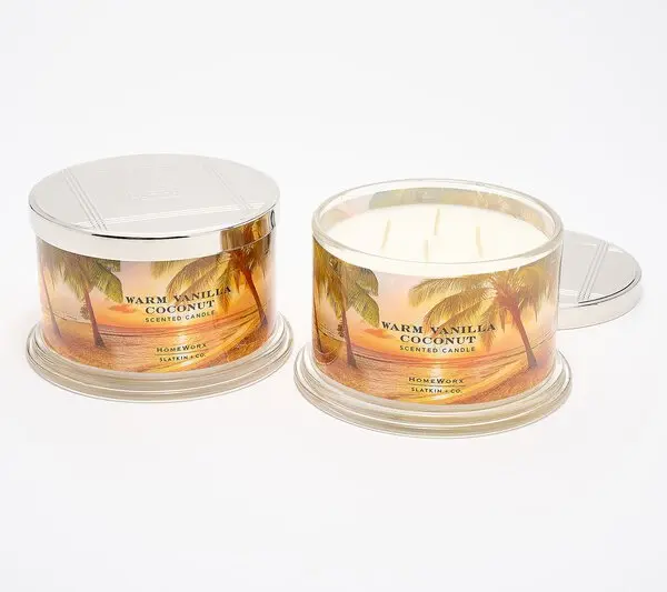 HOMEWORX BY SLATKIN + CO. S/2 18oz Candles Warm Vanilla Coconut