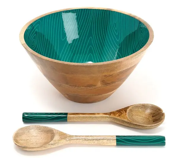 TEMP-TATIONS Woodland 4-qt Mango Wood Bowl With Servers