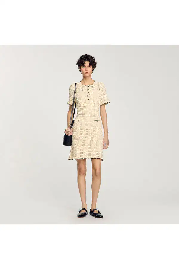 Sandro Mini Knit Dress In White - 40% Off | Editorialist