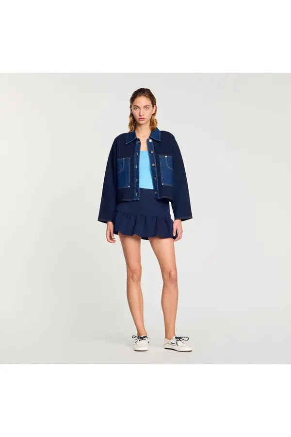 Sandro Denim-detailed Cardigan - Blue / Navy