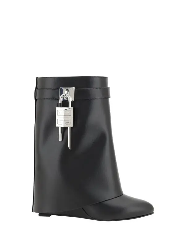 Givenchy Leather Shark Lock Ankle Boots - Black