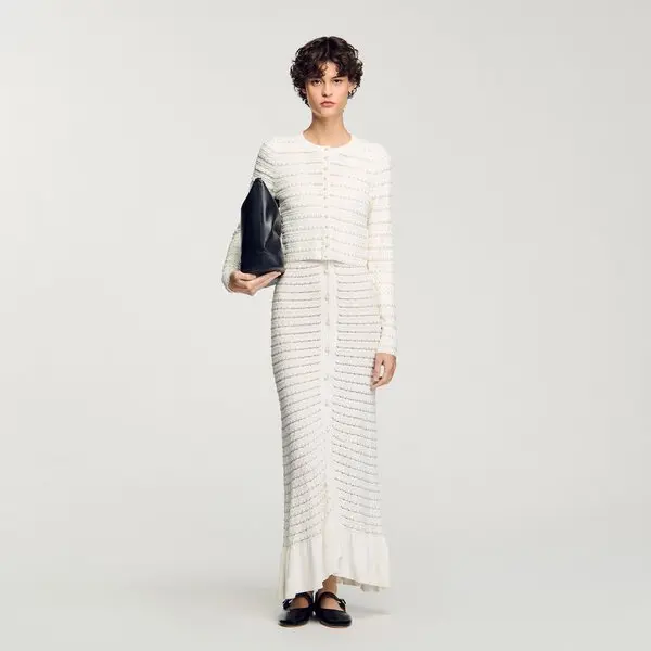 Sandro Cropped Cardigan With Pearl Buttons - Ecru