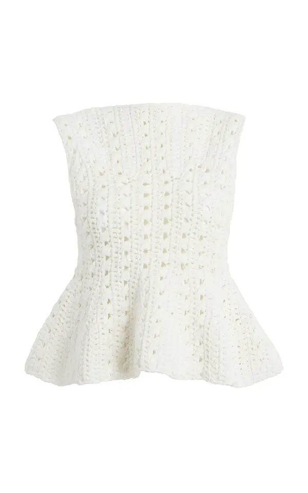 Khaite Yuka Crocheted Peplum Top - White