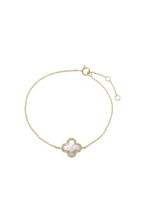 By Adina Eden Diamond Pave Colored Stone Clover Bracelet 14k In