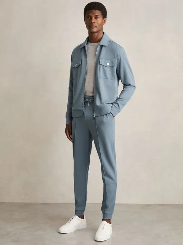 REISS Premier Stretch Jersey Tailored Joggers - Airforce Blue