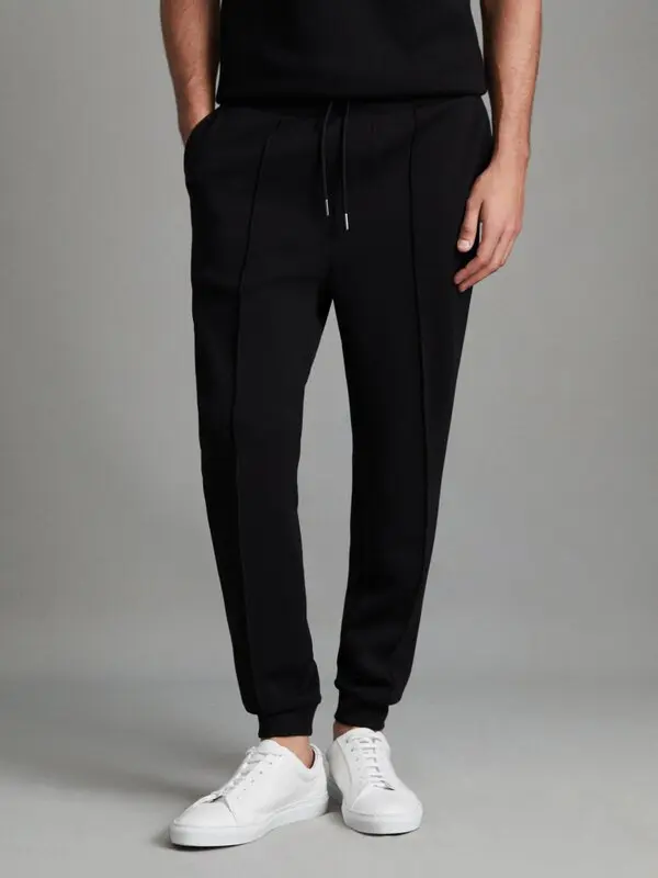 REISS Premier Stretch Jersey Tailored Joggers - Black