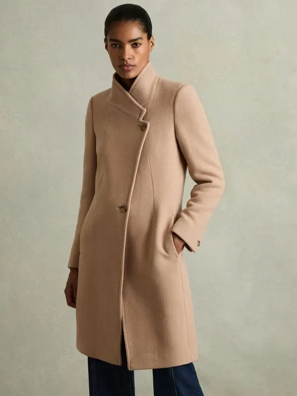 REISS Maude Wool Blend Double Breasted Coat - Light Camel