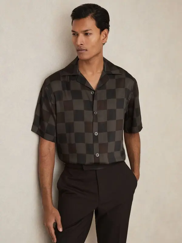 REISS Reny Chequered-print Cuban-collar Shirt