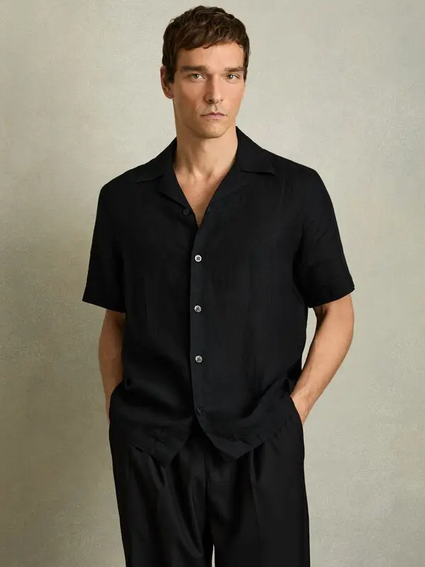REISS Beldi Relaxed Linen Cuban Collar Shirt