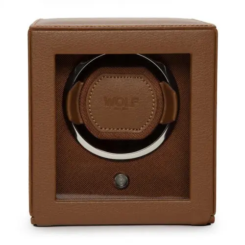Wolf Cub Single Watch Winder With Cover - Cognac