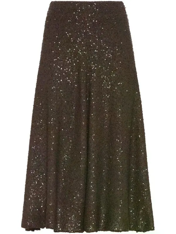 Brunello Cucinelli Sequinned Midi Skirt - Brown
