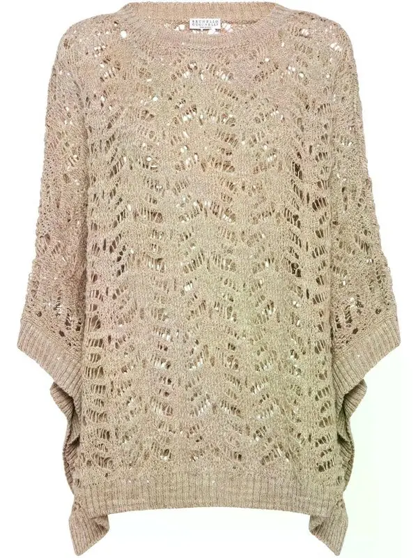 Brunello Cucinelli Foliage Lace Poncho - Neutrals