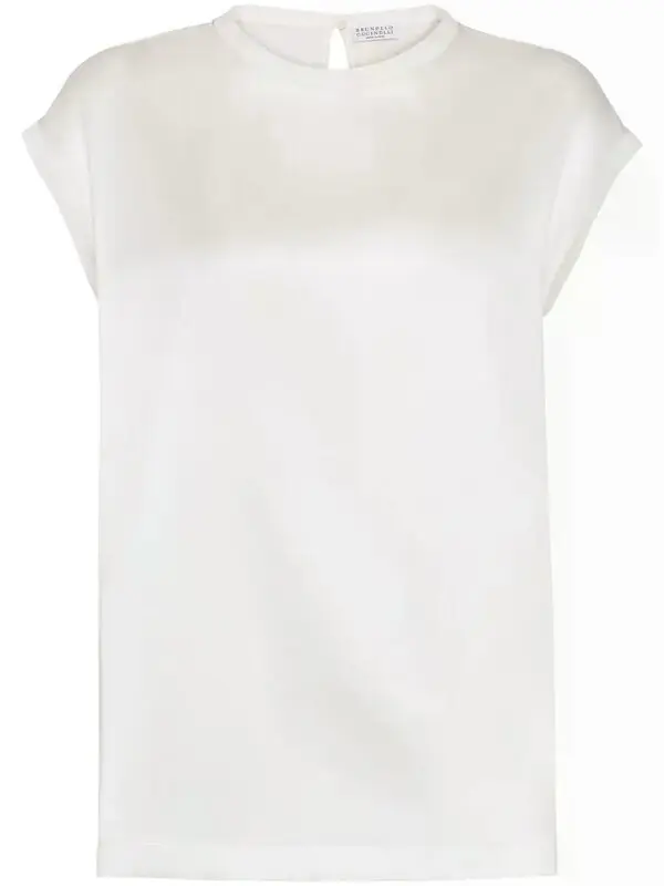 Brunello Cucinelli Monili-embellished Satin T-shirt - White