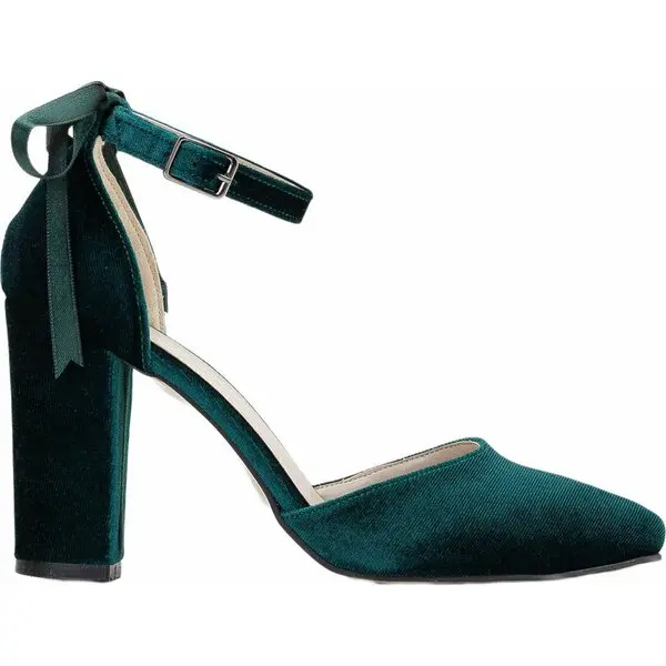 FOREVER & ALWAYS SHOES Jolie High Block Heels With Ribbon - Emerald Green