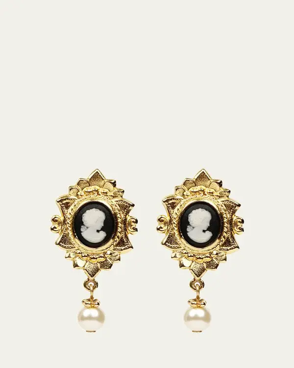 BEN-AMUN Cameo Pearly Pendant Earrings