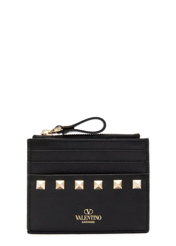 Valentino Garavani Rockstud Grained Leather Card Holder - Black