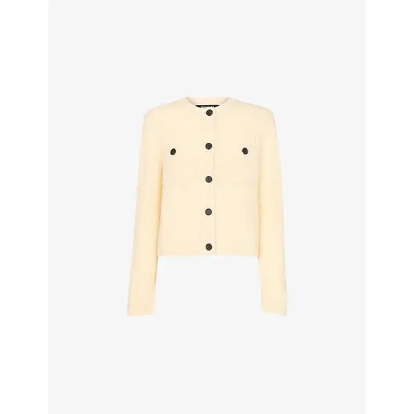 Whistles Round-neck Textured Wool-blend Cardigan - Cream