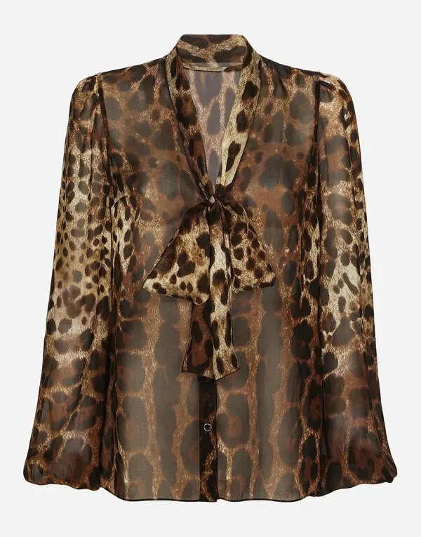Dolce & Gabbana Leopard-print Chiffon Pussy-bow Shirt - Animal Print