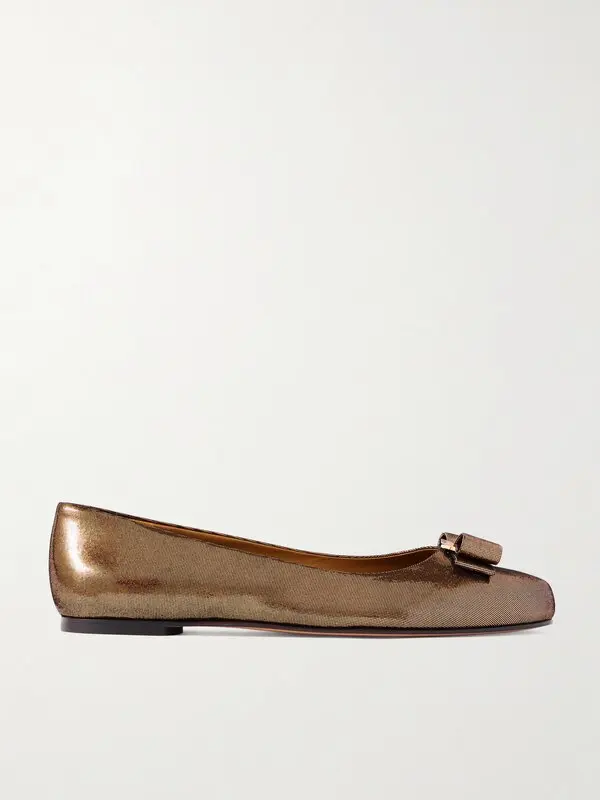 FERRAGAMO Varina Lamé Ballet Flats - Brown