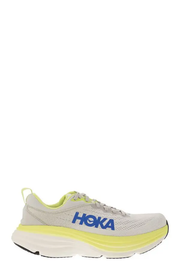Hoka Bondi 8 Sports Shoe - Light Grey/yellow