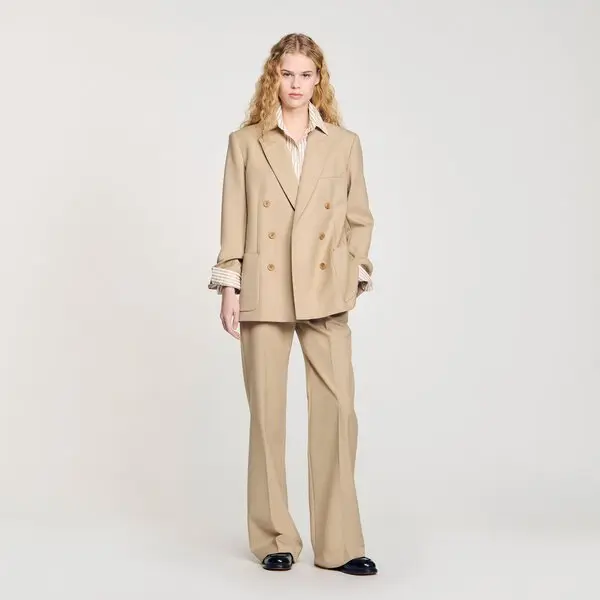 Sandro Double-breasted Suit Jacket - Sand