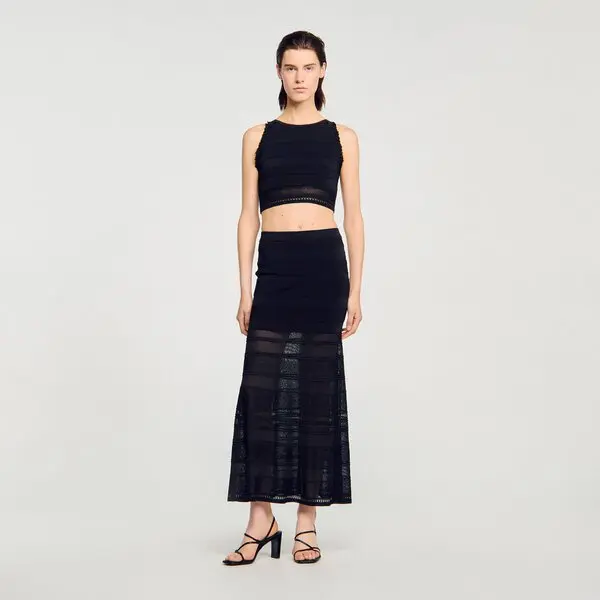 Sandro Sleeveless Decorative Knit Cropped Top - Black