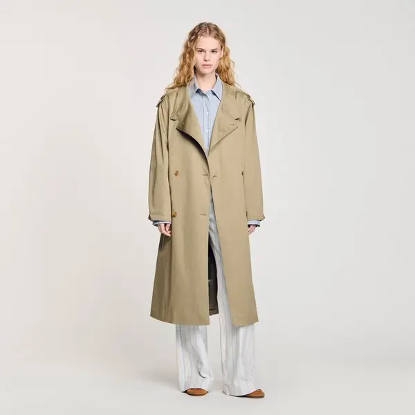 Sandro Belted Trench Coat - Olive Green