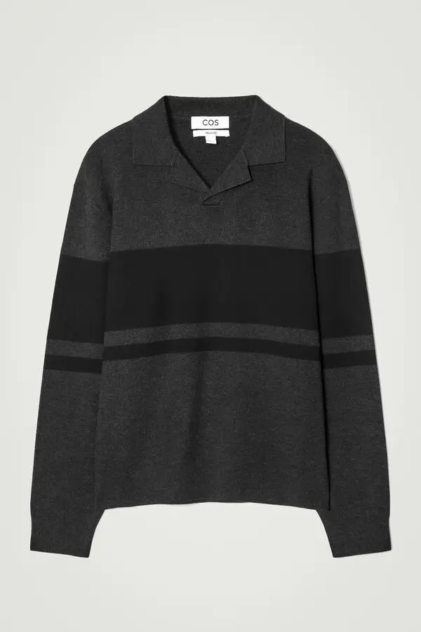 Cos Striped Double-faced Knitted Polo Shirt - Gray