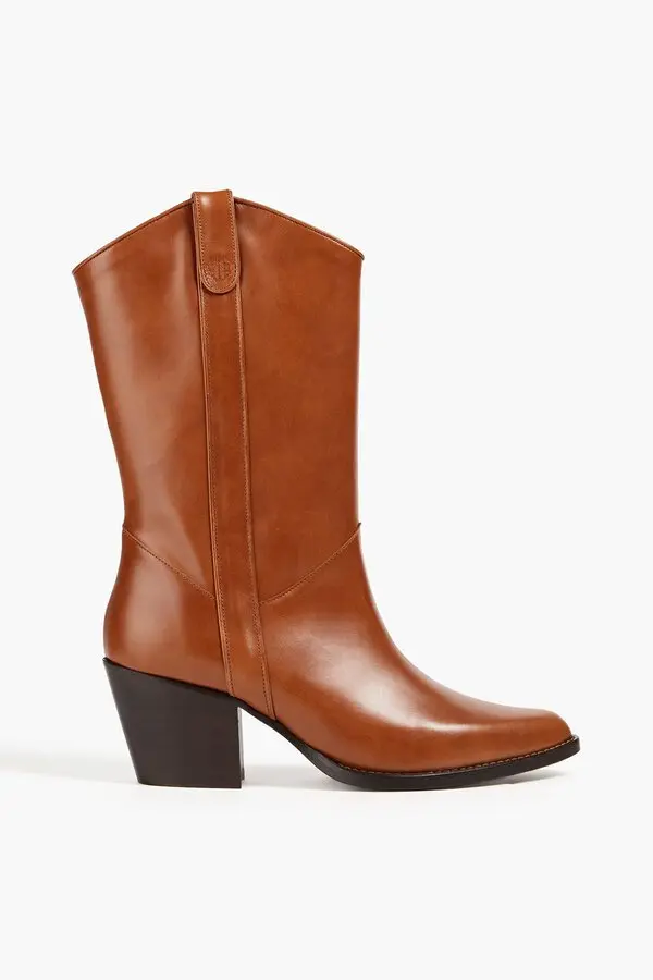 Maje Leather Cowboy Boots - Tan