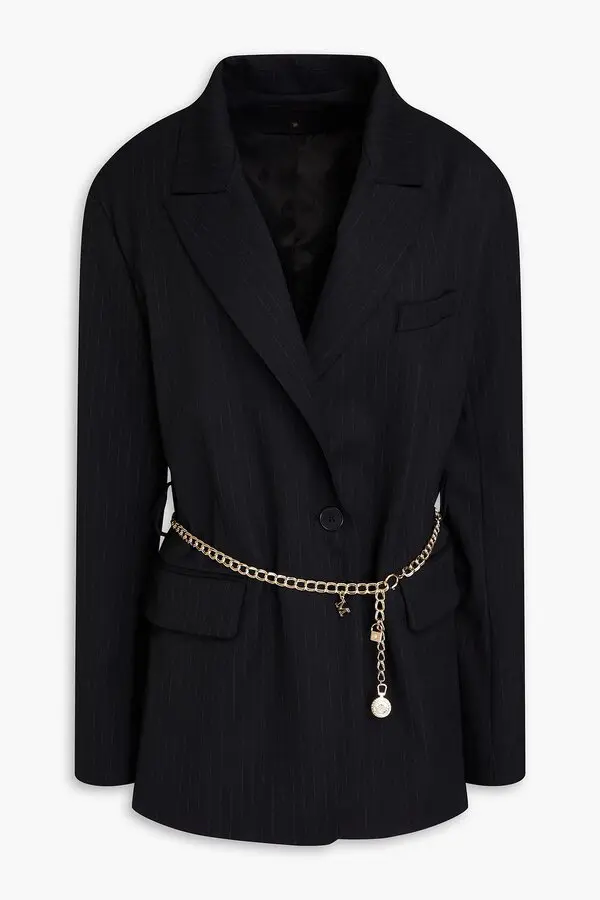 Maje Belted Pinstriped Crepe Blazer