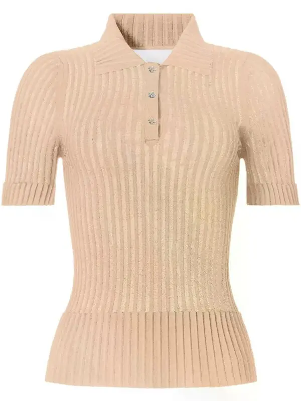 GENNY Ribbed-knit Polo Shirt - Neutrals