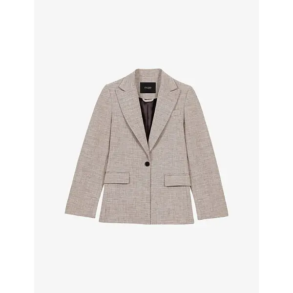 Maje Belted Woven Suit Jacket - Noir / Gris