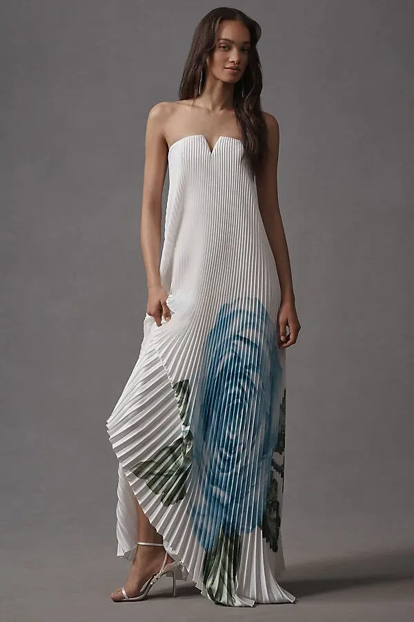 L'IDEE Strapless Pleated Gown - Ivory
