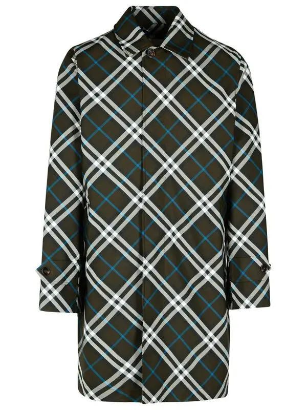 Burberry Check Polyester Trench Coat - Green