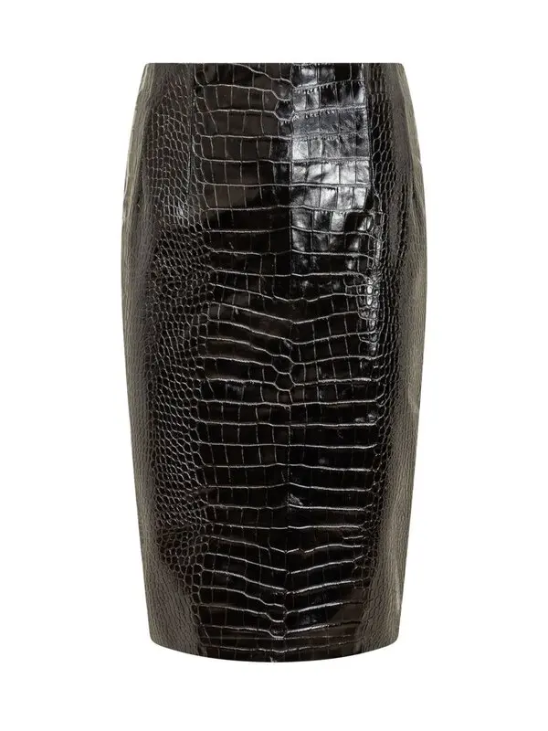Versace Crocodile-embossed Leather Midi Skirt