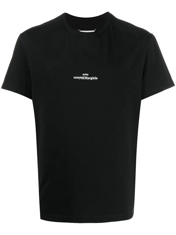 Maison Margiela Distorted-Logo Cotton T-Shirt In Black /White 
