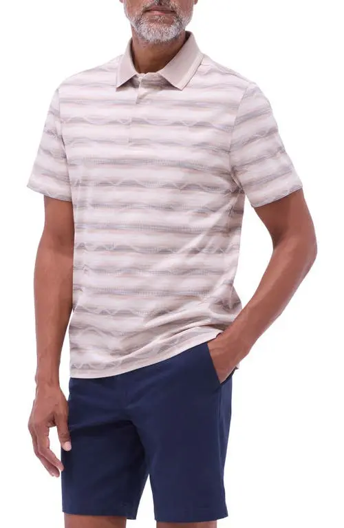 Bugatchi Wavy Stripe Cotton Polo - Sand