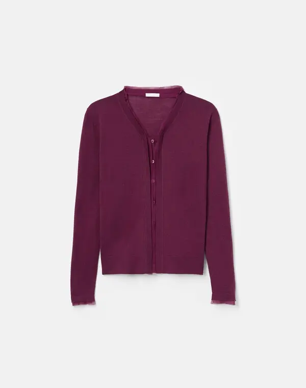 Lafayette 148 New York Cashmere & Silk Chiffon Trim Cardigan - Violet Ash