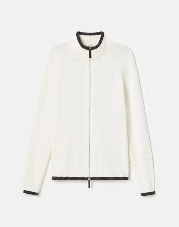 Lafayette 148 New York Cotton-silk Tape Tipped Cardigan - Cloud