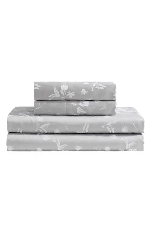 Calvin Klein White Flowers 300 Thread Count Sateen Sheet Set - Plum