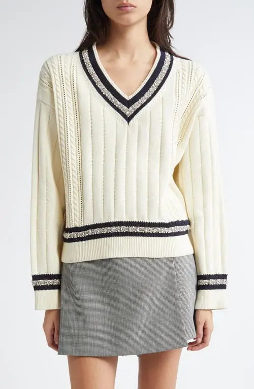 Golden Goose Varsity Crop Sweater - Heritage White/ Dark Blue
