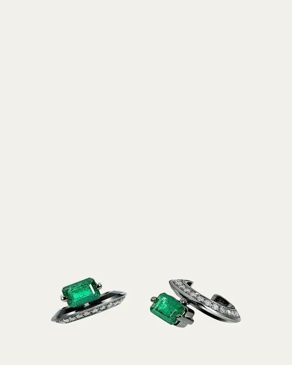 SAVOLINNA Linette 18k Black Gold Diamond And Emerald Ear Cuff